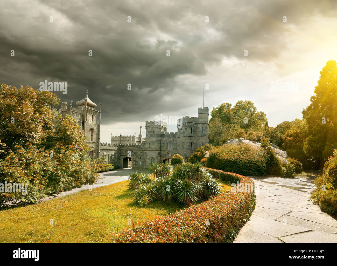 Stone castle in the garden in autumn Stock Photo - Alamy