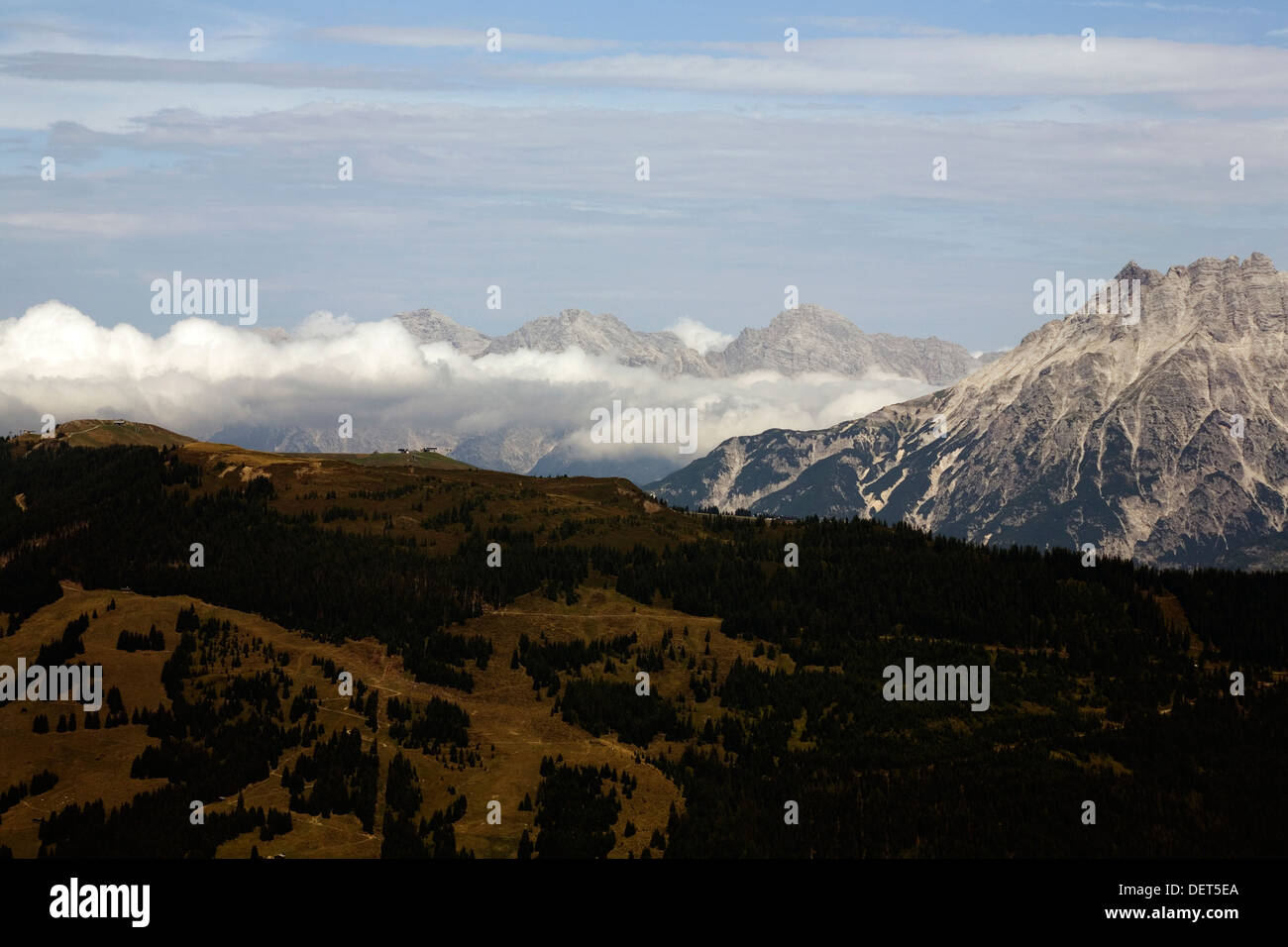 Cloud building beneath the summits of The Steineres Meer Alps above ...