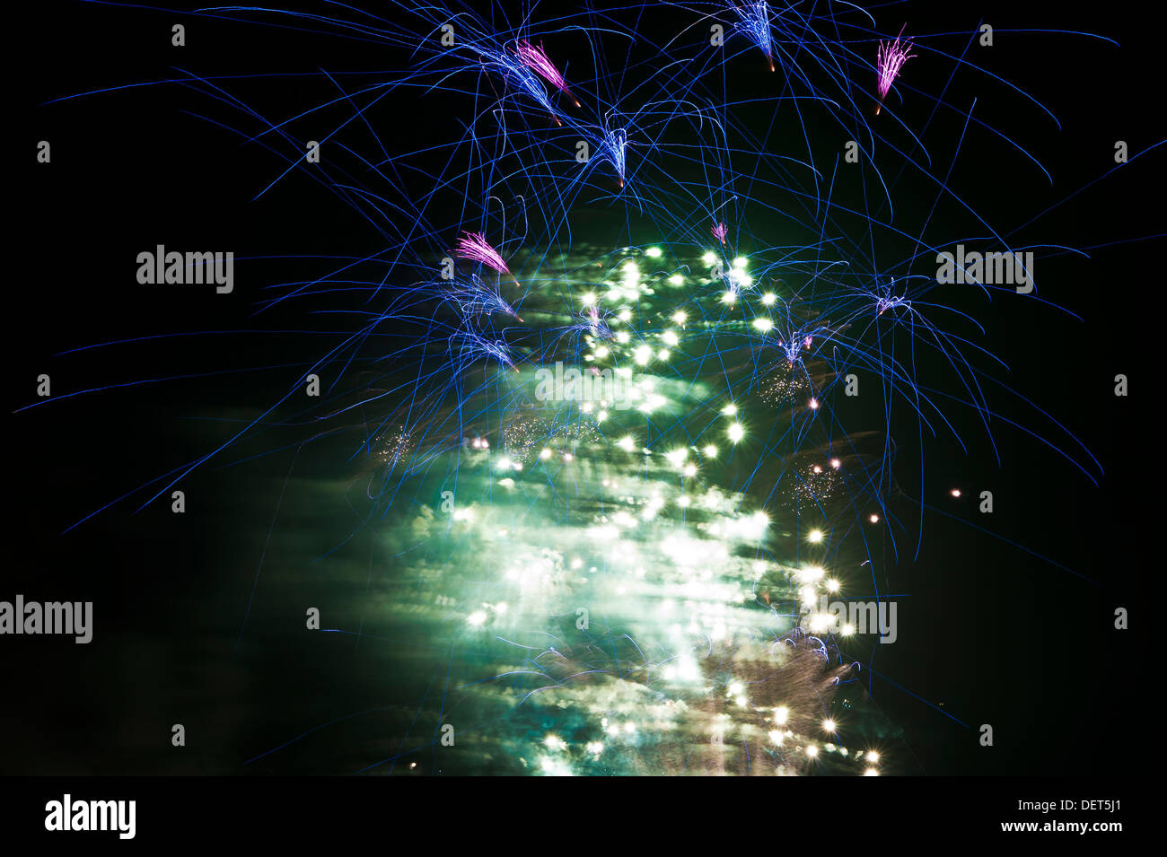 Image of firework display, taken on a windy evening, so the sparks ...