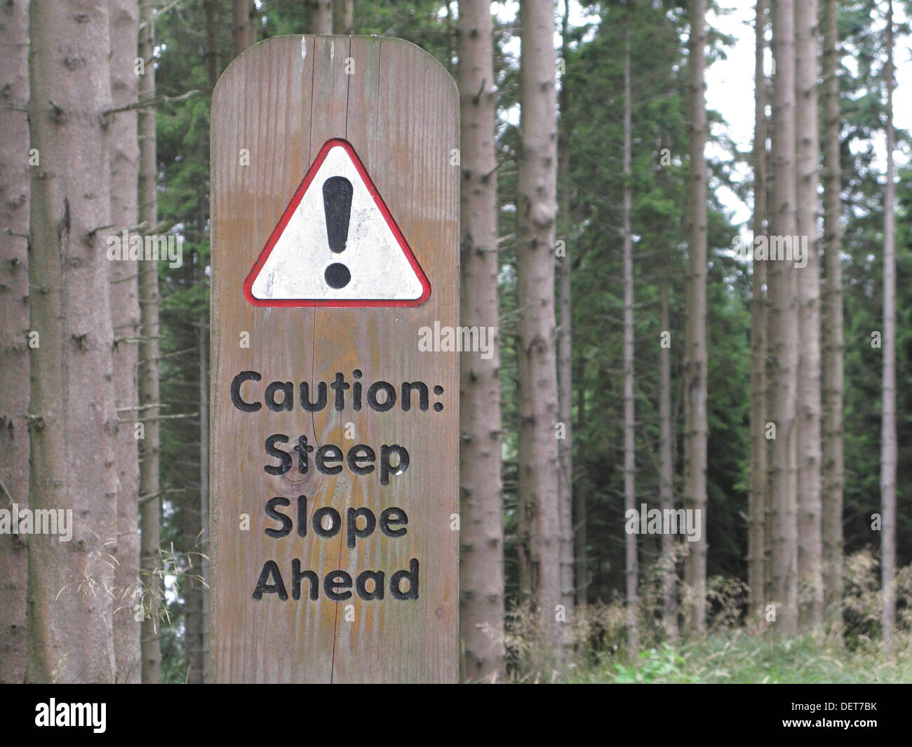 Warning Sign for a Steep Slope on a Walking/Mountain Biking Trail, UK ...