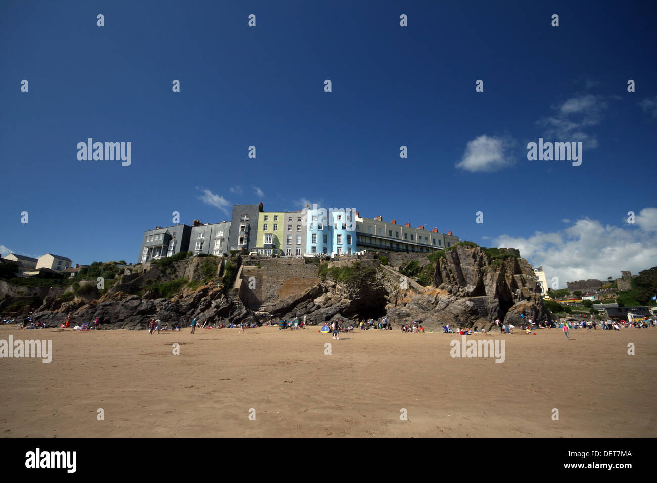 A panoramic view showing Tenby beach and the fine Georgian buildings ...