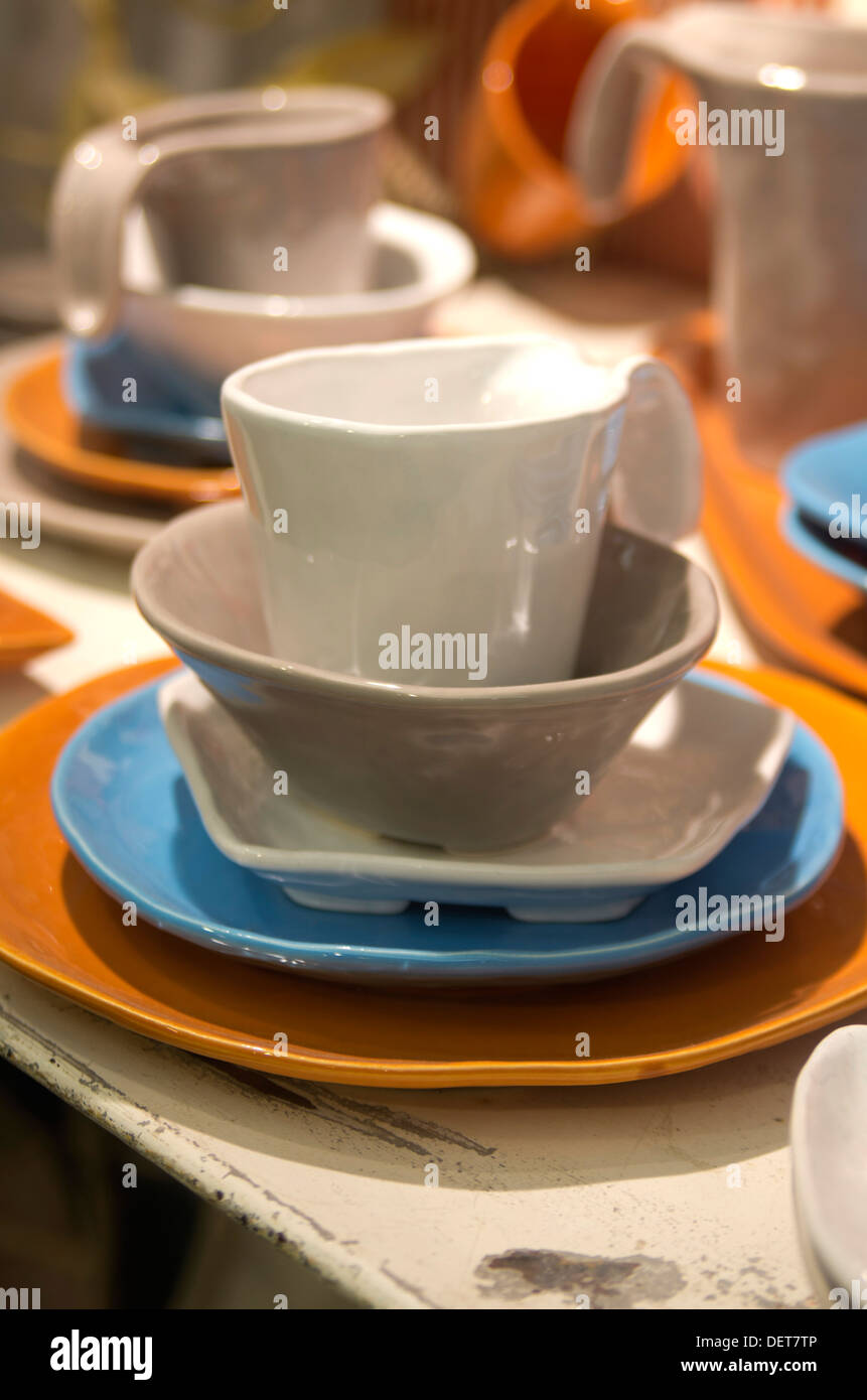 Stack of colorful dishes Stock Photo - Alamy