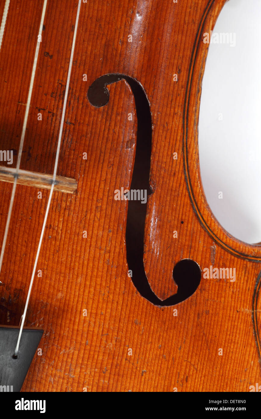 Violin full sized., close up detail of f hole Stock Photo - Alamy