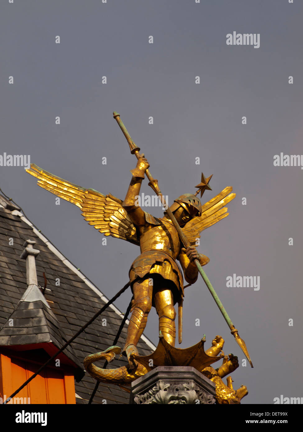Provinciaal Hof roof detail of the statue of Saint George and the ...