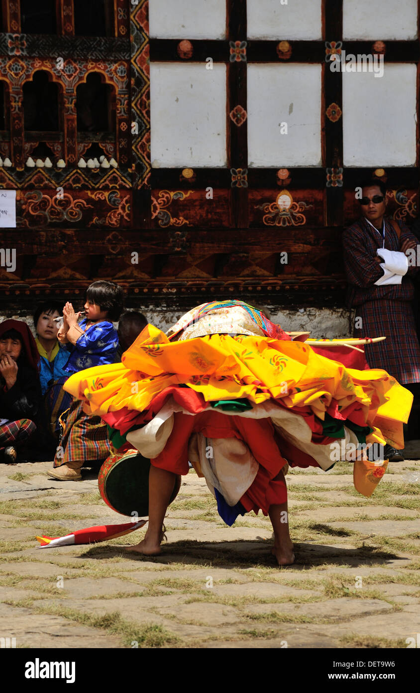 Dancers at Domkhar Tsechu festival held in a monastery in the village of Domkhar, Bumthang ...