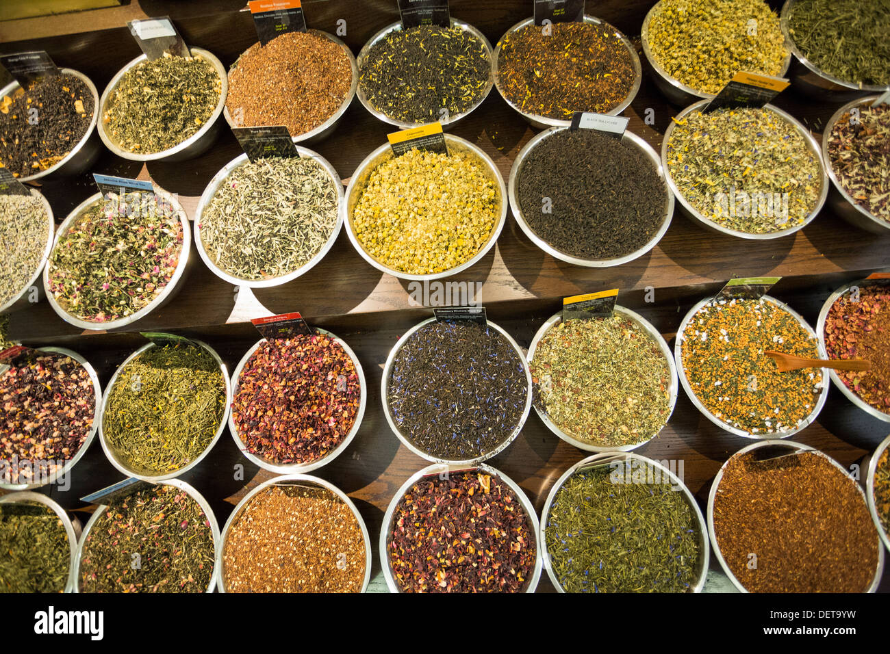 Variety of spices, herbs and teas on display at Spices and Tease store ...