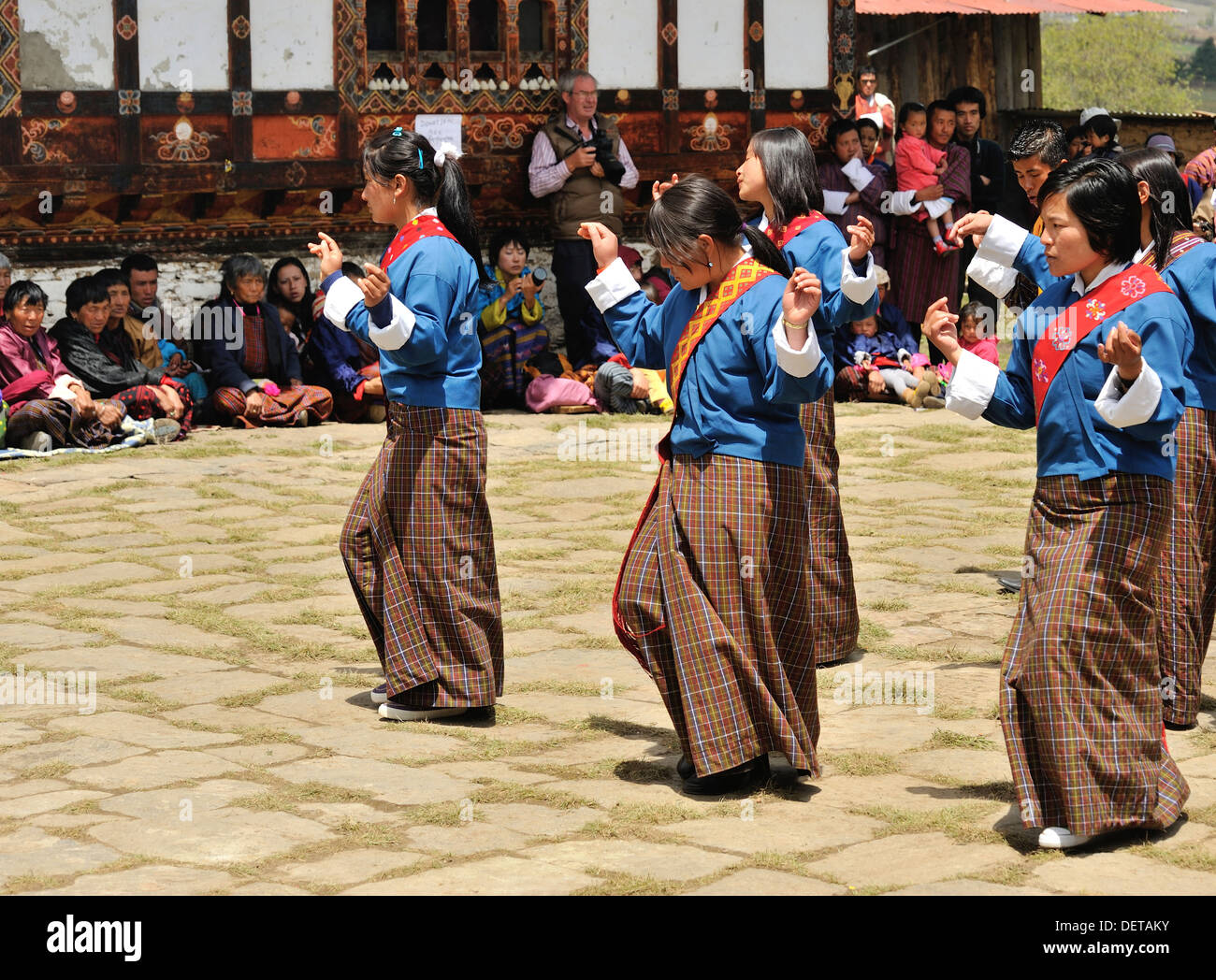 Dancers at Domkhar Tsechu festival held in a monastery in the village of Domkhar, Bumthang ...