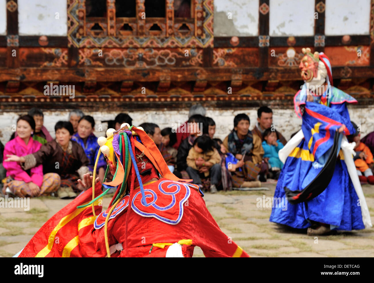 Dancers at Domkhar Tsechu festival held in a monastery in the village of Domkhar, Bumthang ...