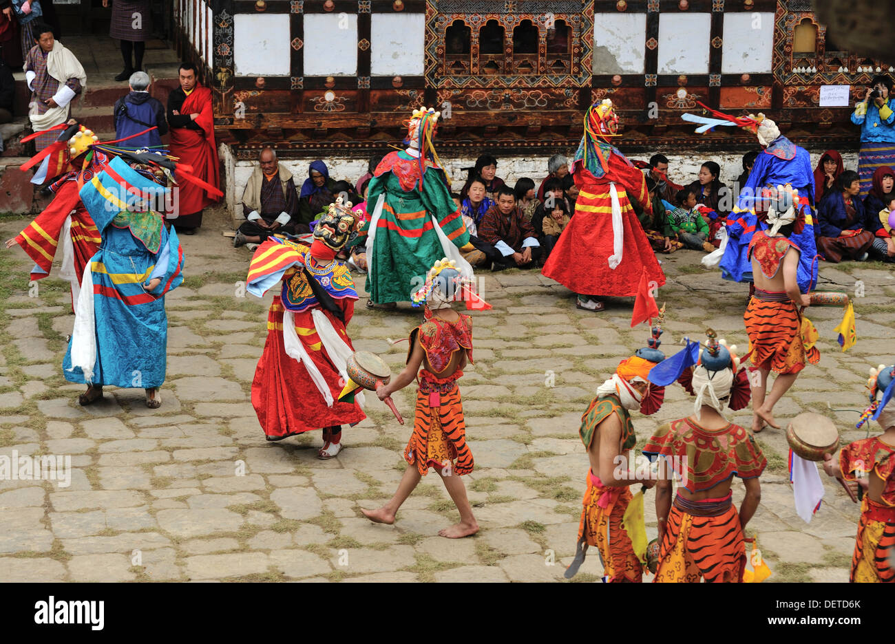 Dancers at Domkhar Tsechu festival held in a monastery in the village of Domkhar, Bumthang ...