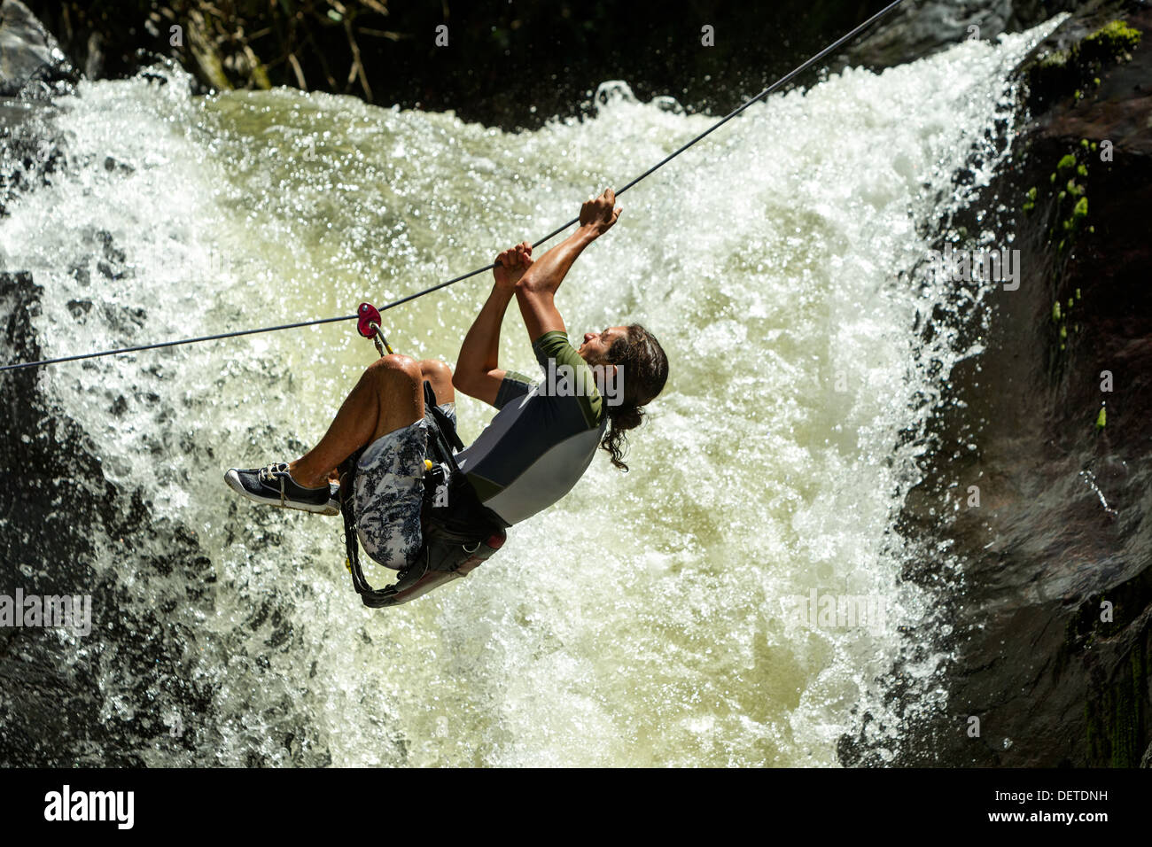 Extrem Sport Waterfall Zip Line Crossing Stock Photo - Alamy