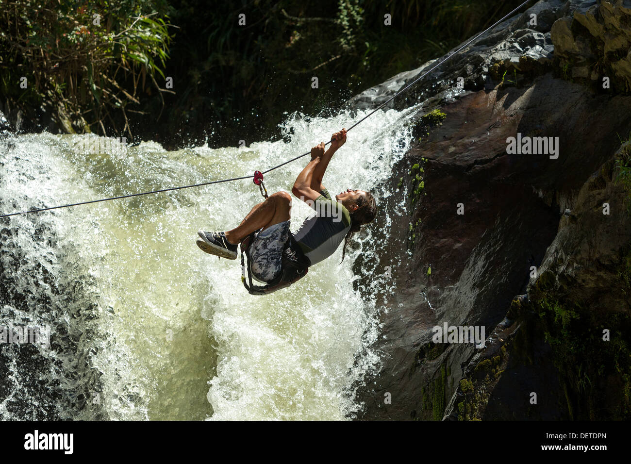 Extrem Sport Waterfall Zip Line Crossing Stock Photo - Alamy