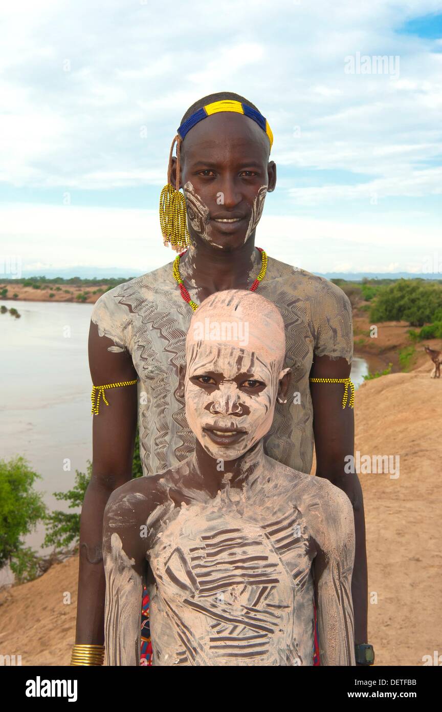 Man of the tribe of the karo with face painting hi-res stock ...
