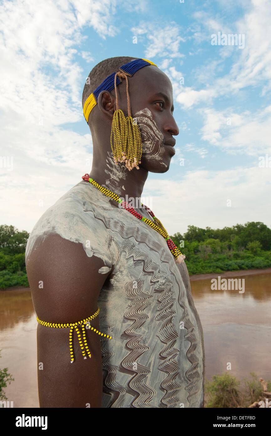 Man of the tribe of the karo with face painting hi-res stock ...