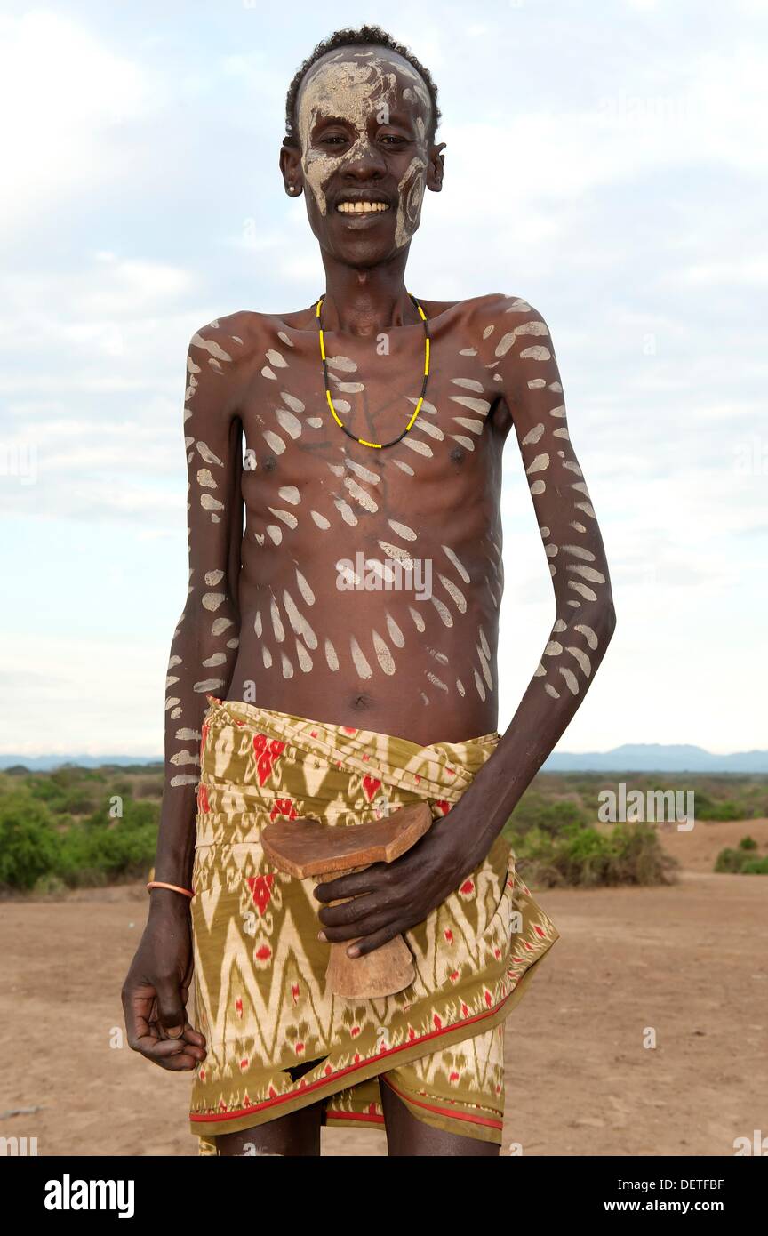 Man of the tribe of the karo with face painting hi-res stock ...
