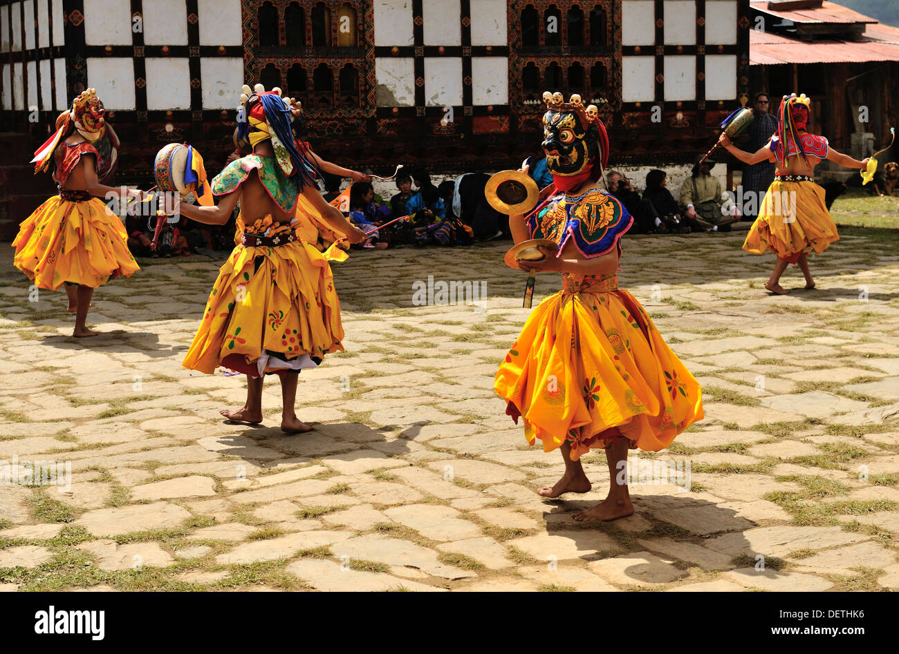 Dancers at Domkhar Tsechu festival held in a monastery in the village ...