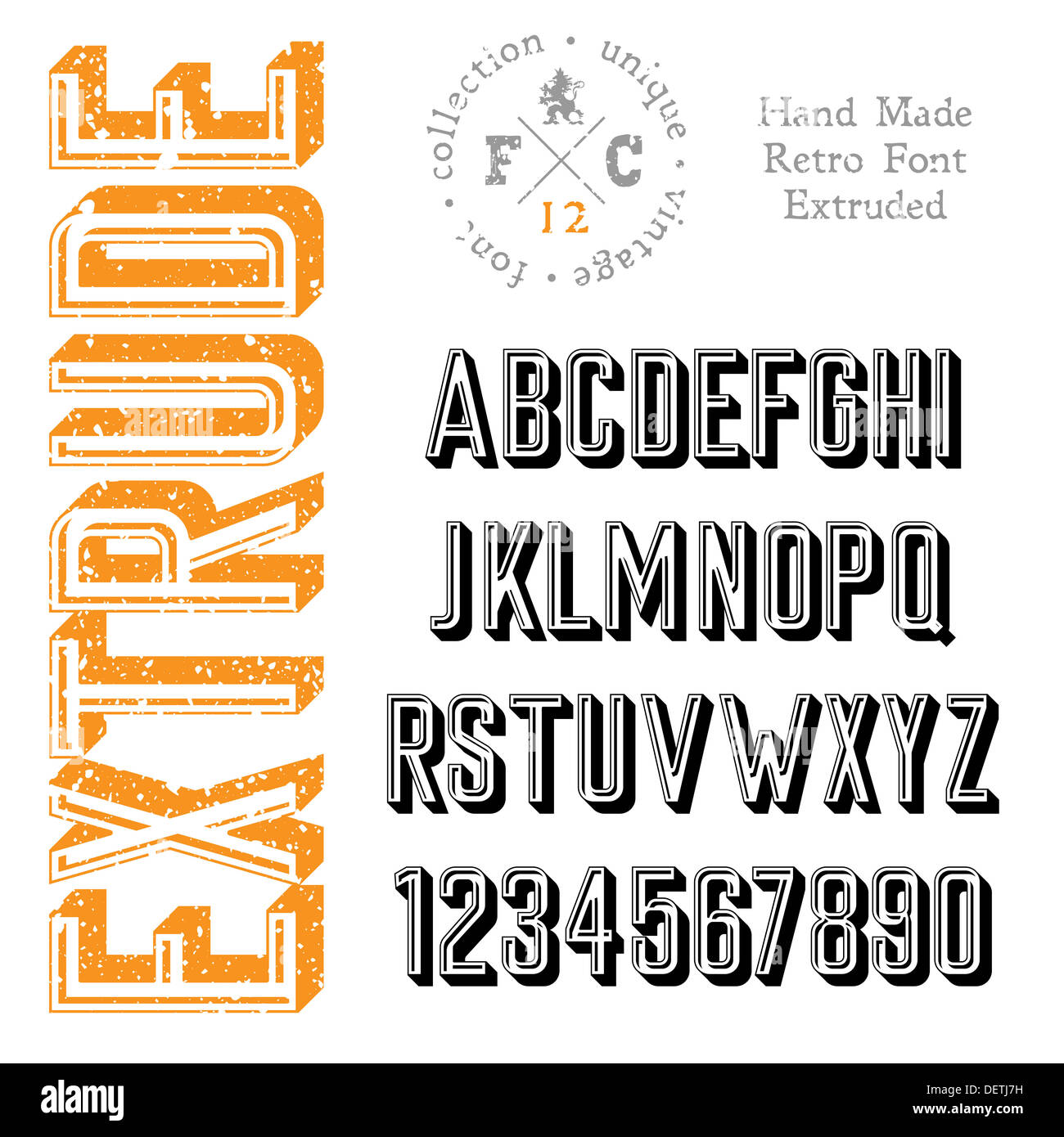 Handmade retro font. 3d extruded type Stock Photo - Alamy