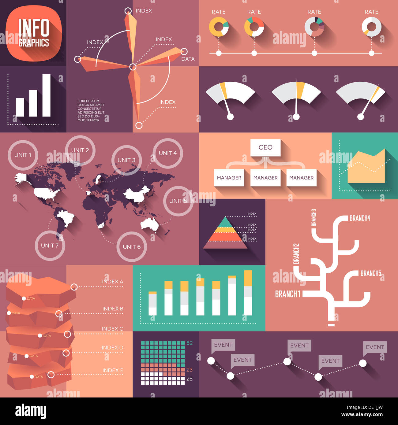 Infographics of flat design with long shadows. Raster version Stock ...