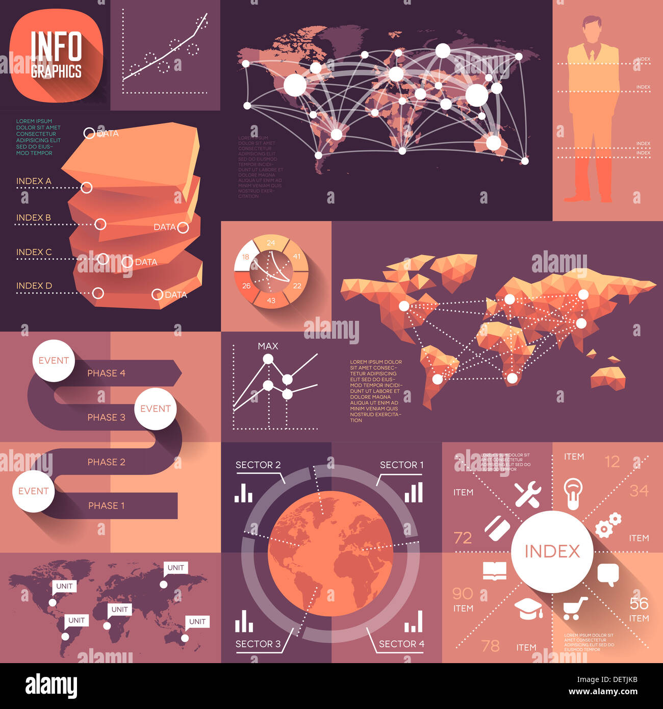 Infographics of flat design with long shadows. Raster version Stock ...