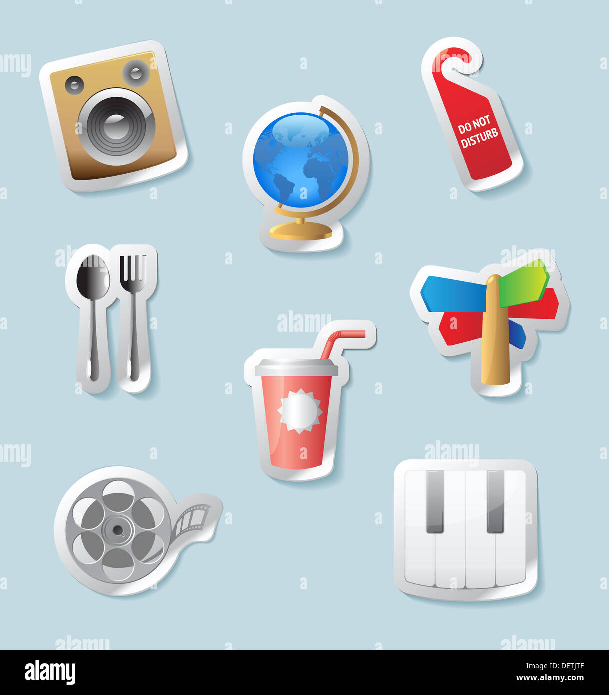 Sticker button set. Icons for entertainment, travel and arts Stock ...