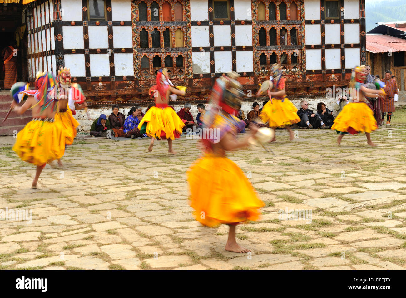 Dancers at Domkhar Tsechu festival held in a monastery in the village ...