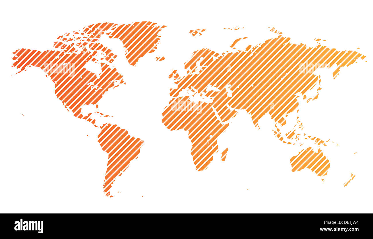 Orange hatched world map Stock Photo - Alamy