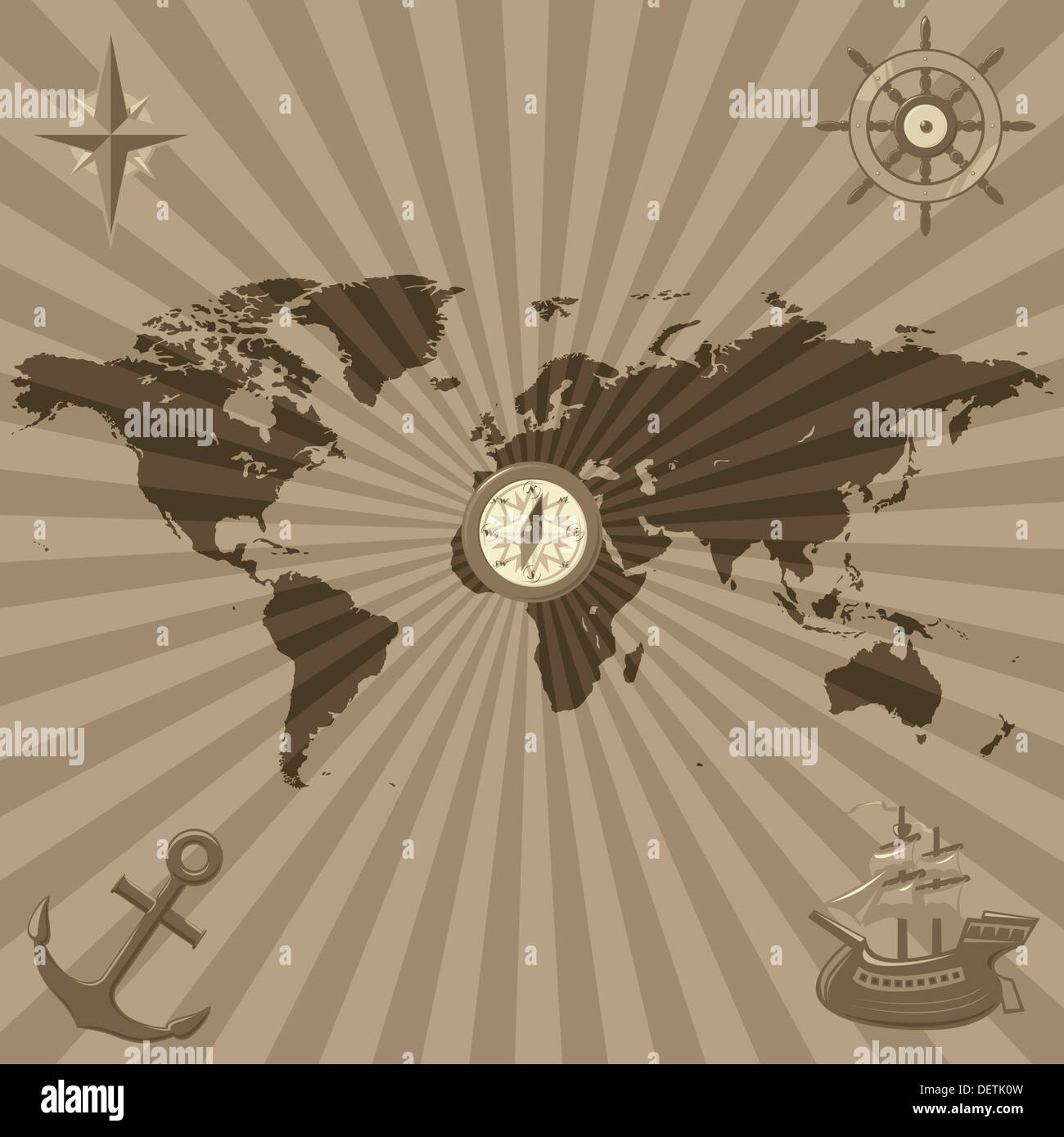 Map of the World with nautical icons Stock Photo - Alamy