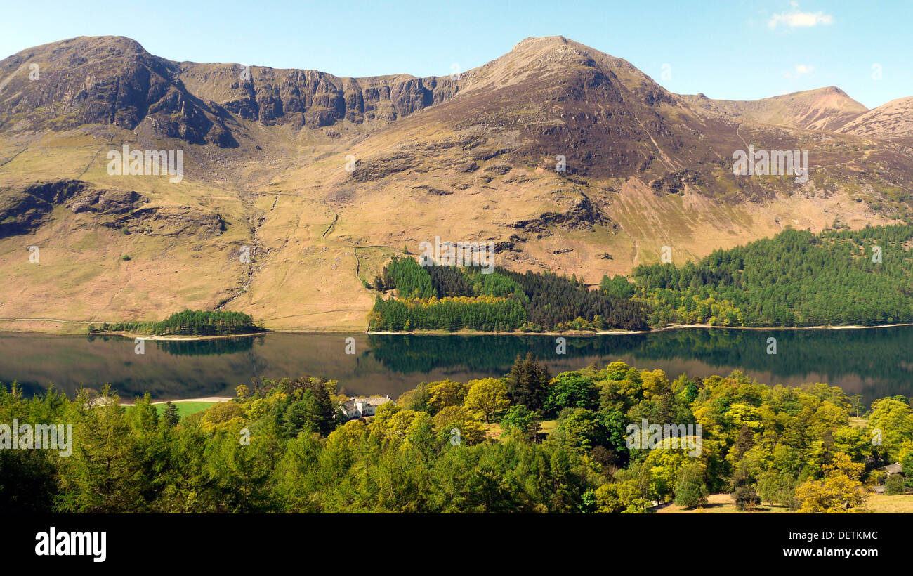Buttermere showing High Stile, Lake District, Cumbria, England, UK ...