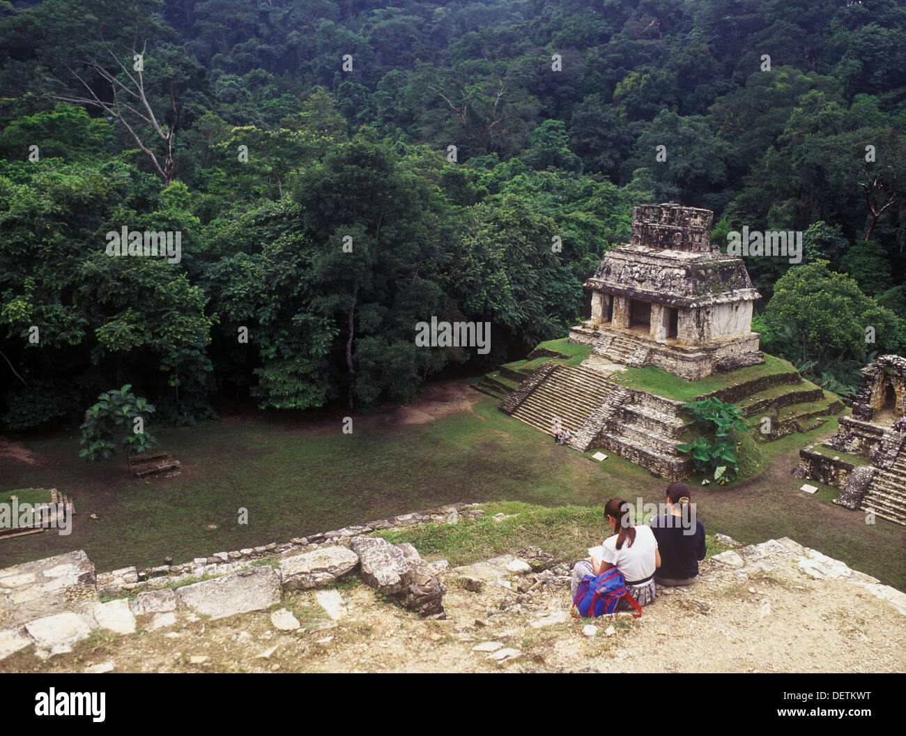 View of the Temple of the Cross group at Palenque Mayan ruins in Mexico ...