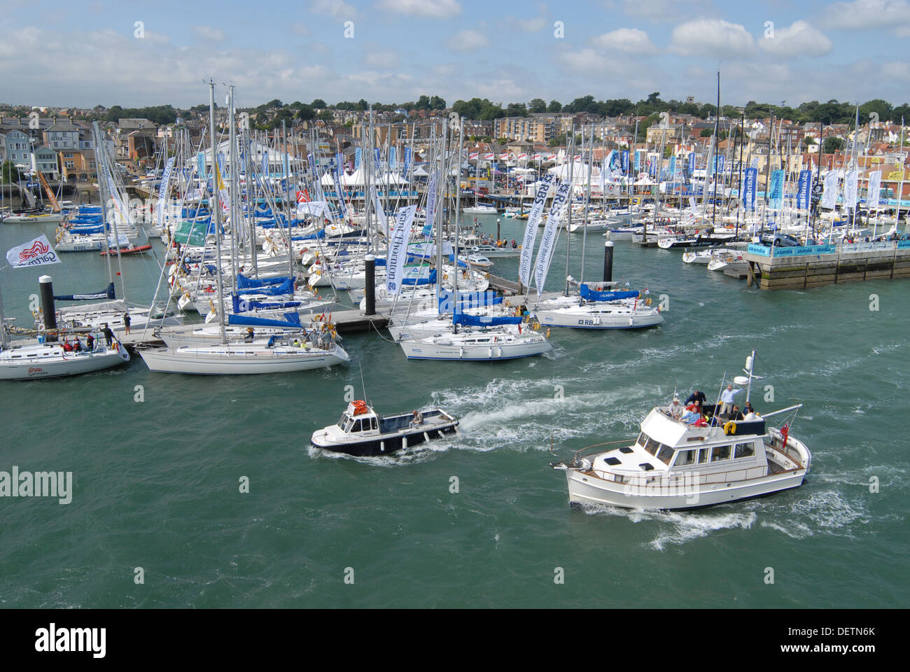 The busy port of Cowes , Isle of Wight druing the famous sailing week ...