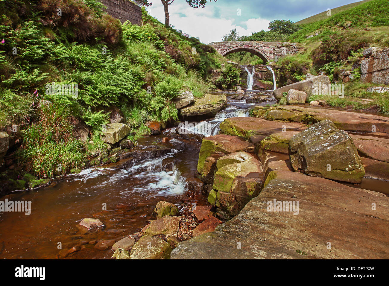 Packhorse Bridge at the River Dane at Three Shires Head where the ...