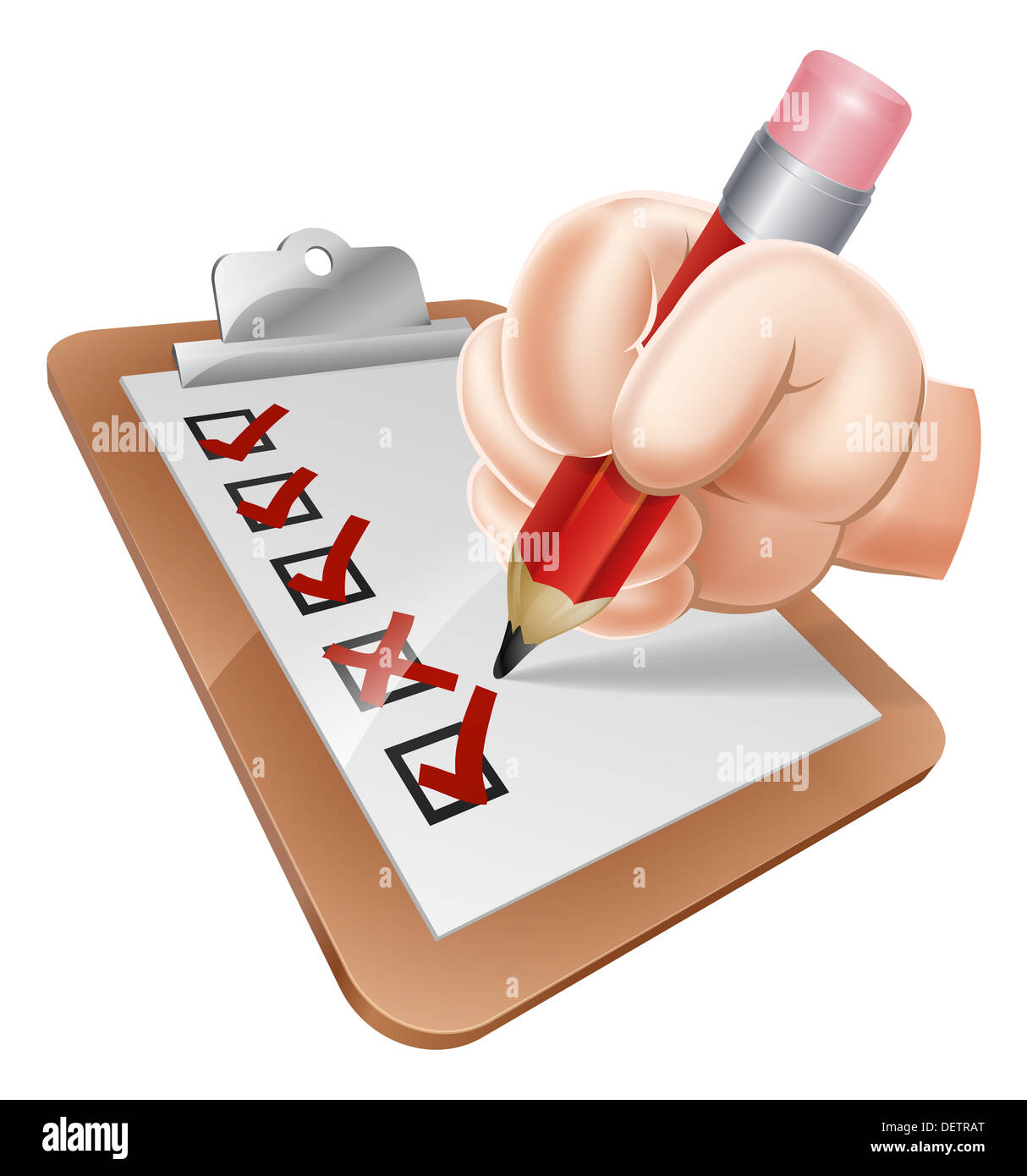 An illustration of a cartoon hand writing on a survey clipboard Stock ...