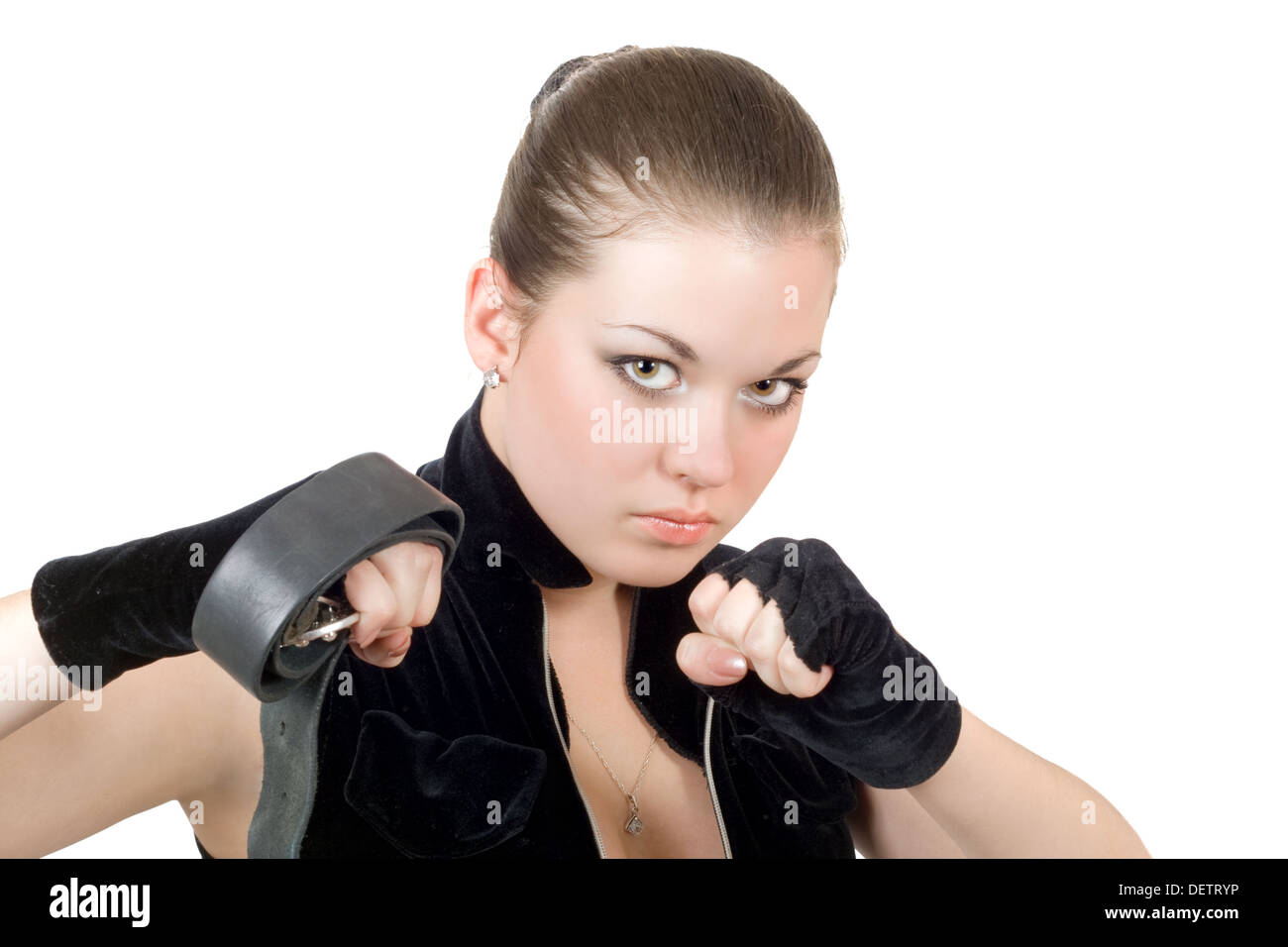 Pretty young angry woman throwing a punch Stock Photo - Alamy