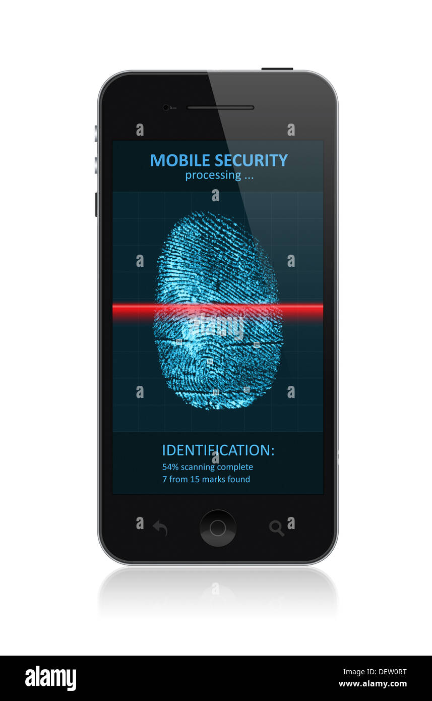 High quality illustration of modern smartphone with process of scanning ...