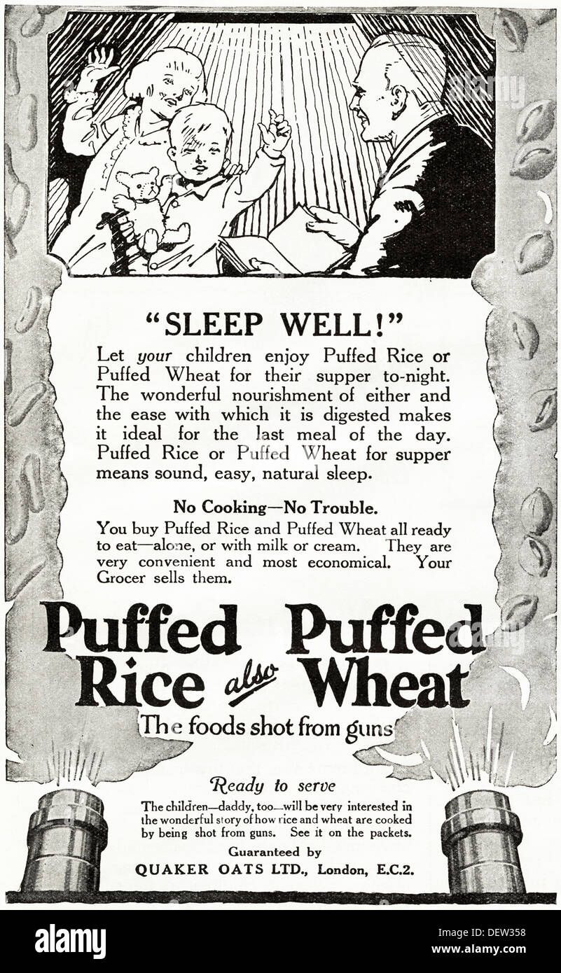 Original 1920s advertisement advertising QUAKER OATS PUFFED RICE ...