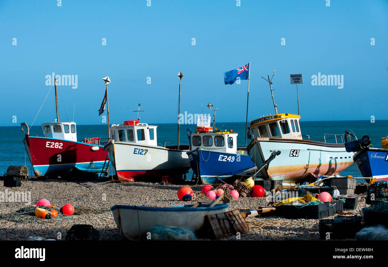 Fishing boats on the Jurassic Coast at Beer, Devon, England, UK Stock ...