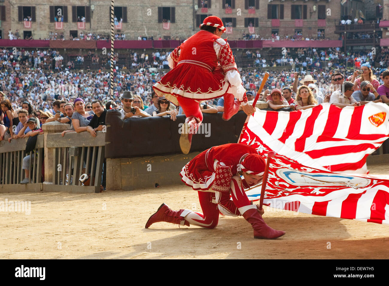 flag wavers, contrada of the giraffe, palio of siena, siena, tuscany ...