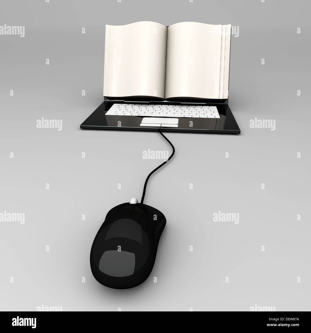 A digital book on a laptop screen. Symbolic 3D rendered Illustration ...