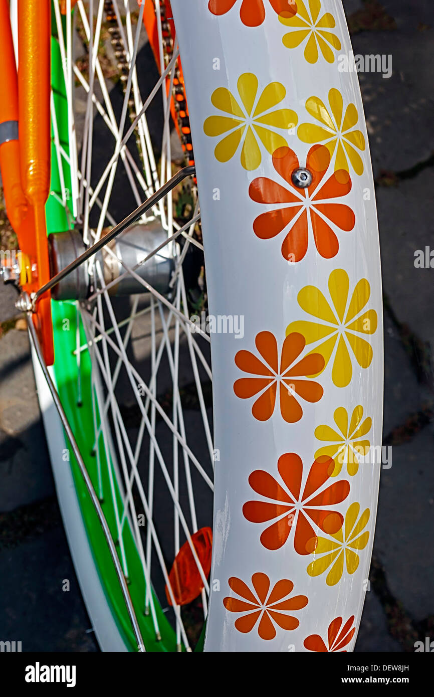 Detail of the rear wheel to the bike with nice floral design Stock ...