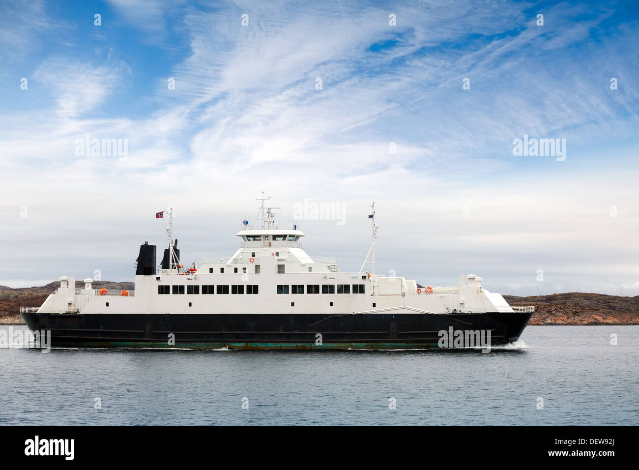 White passenger ferry goes on fjord in Norway Stock Photo - Alamy
