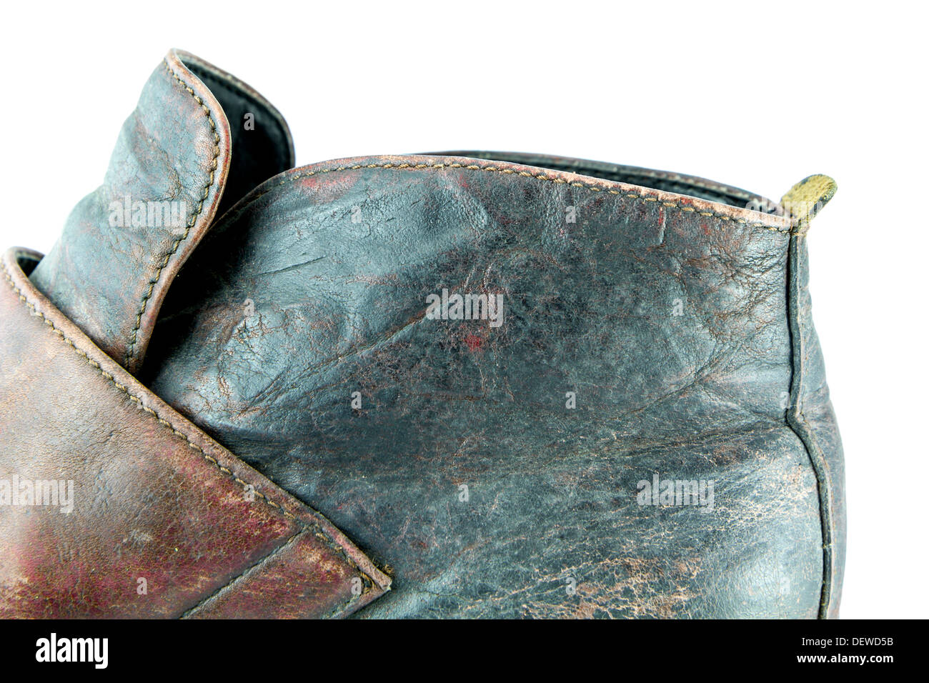 Texture in old brown leather boots on a white background Stock Photo ...