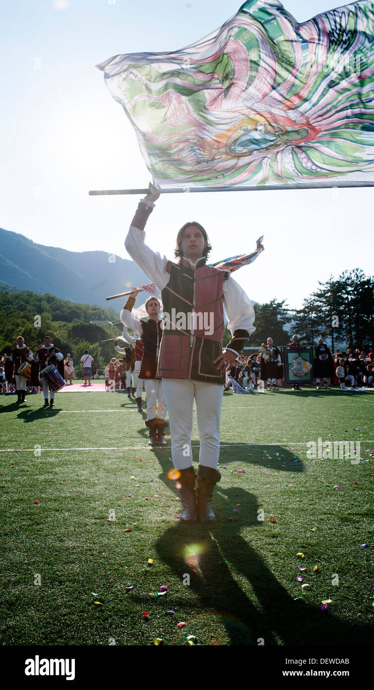 Flag show in palio, in Italy festival Stock Photo - Alamy