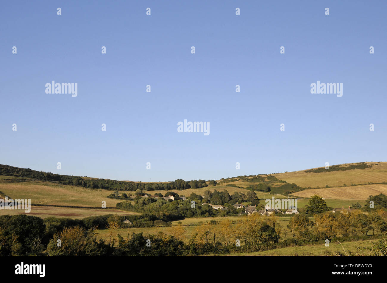 View to village of Kimmeridge Jurassic Coast Isle of Purbeck Dorset ...