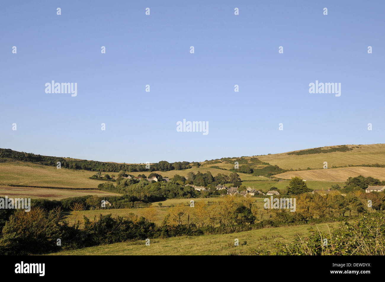 View to village of Kimmeridge Jurassic Coast Isle of Purbeck Dorset ...