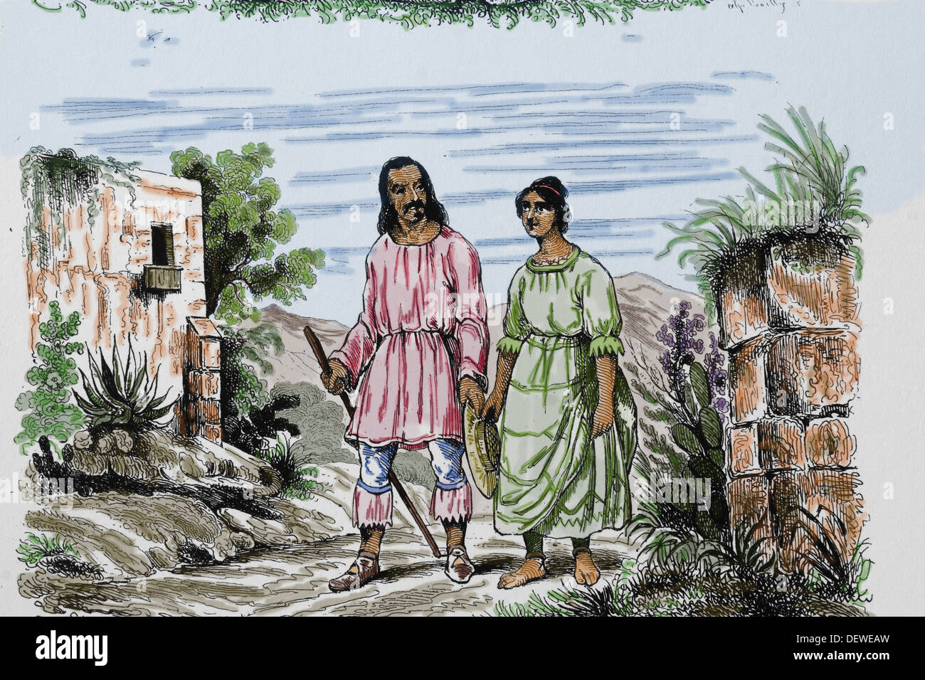 America. Mexico. Natives of Michoacan, c.1840. Colored. Engraving Stock ...
