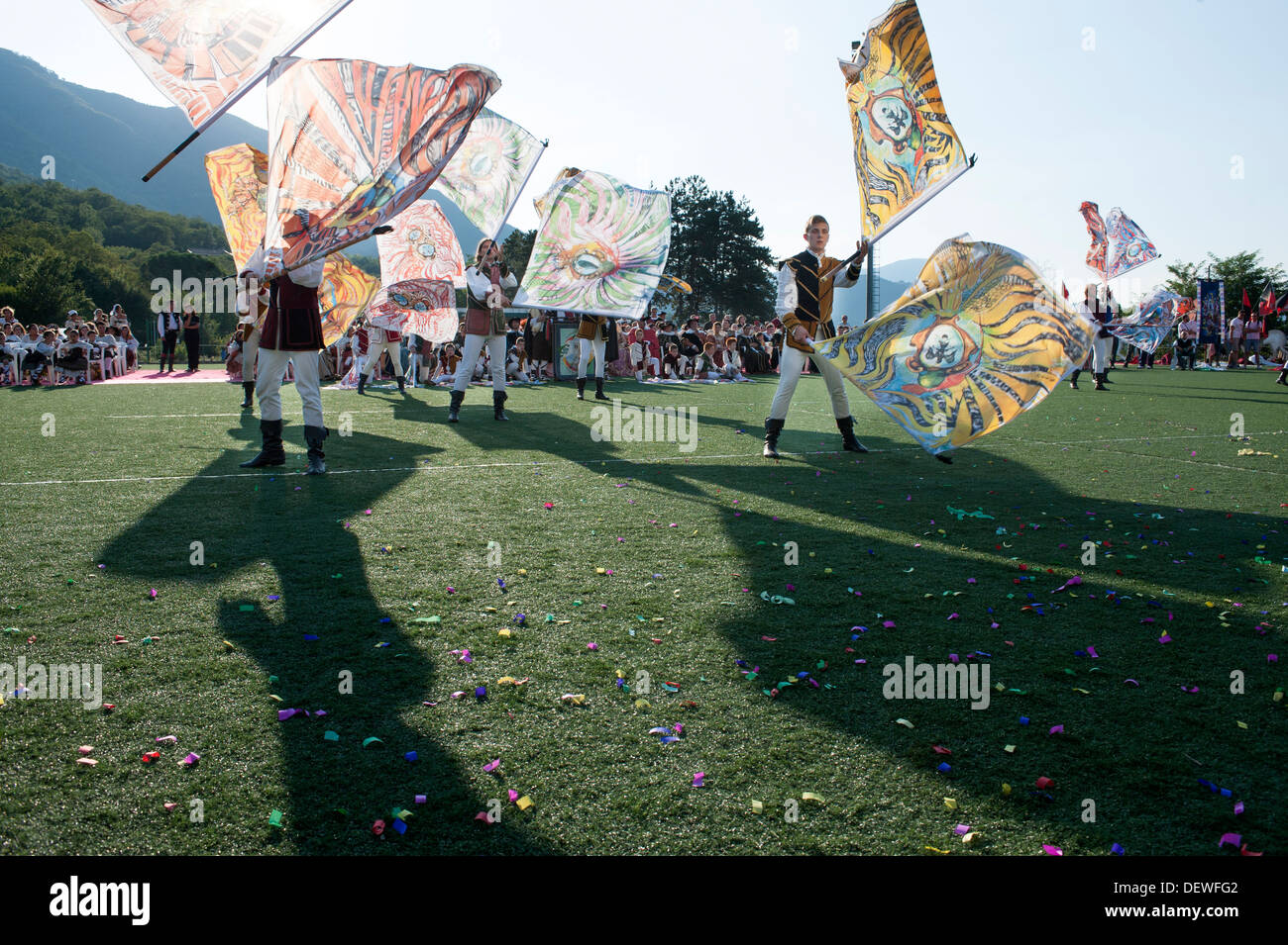 Flag show in palio, in Italy festival Stock Photo - Alamy