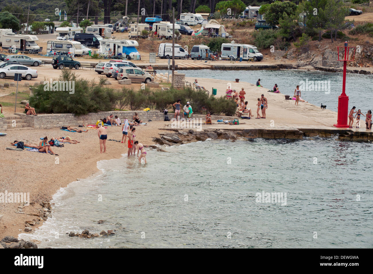 Osor beach with campsite, island of Cres, Croatia Stock Photo - Alamy