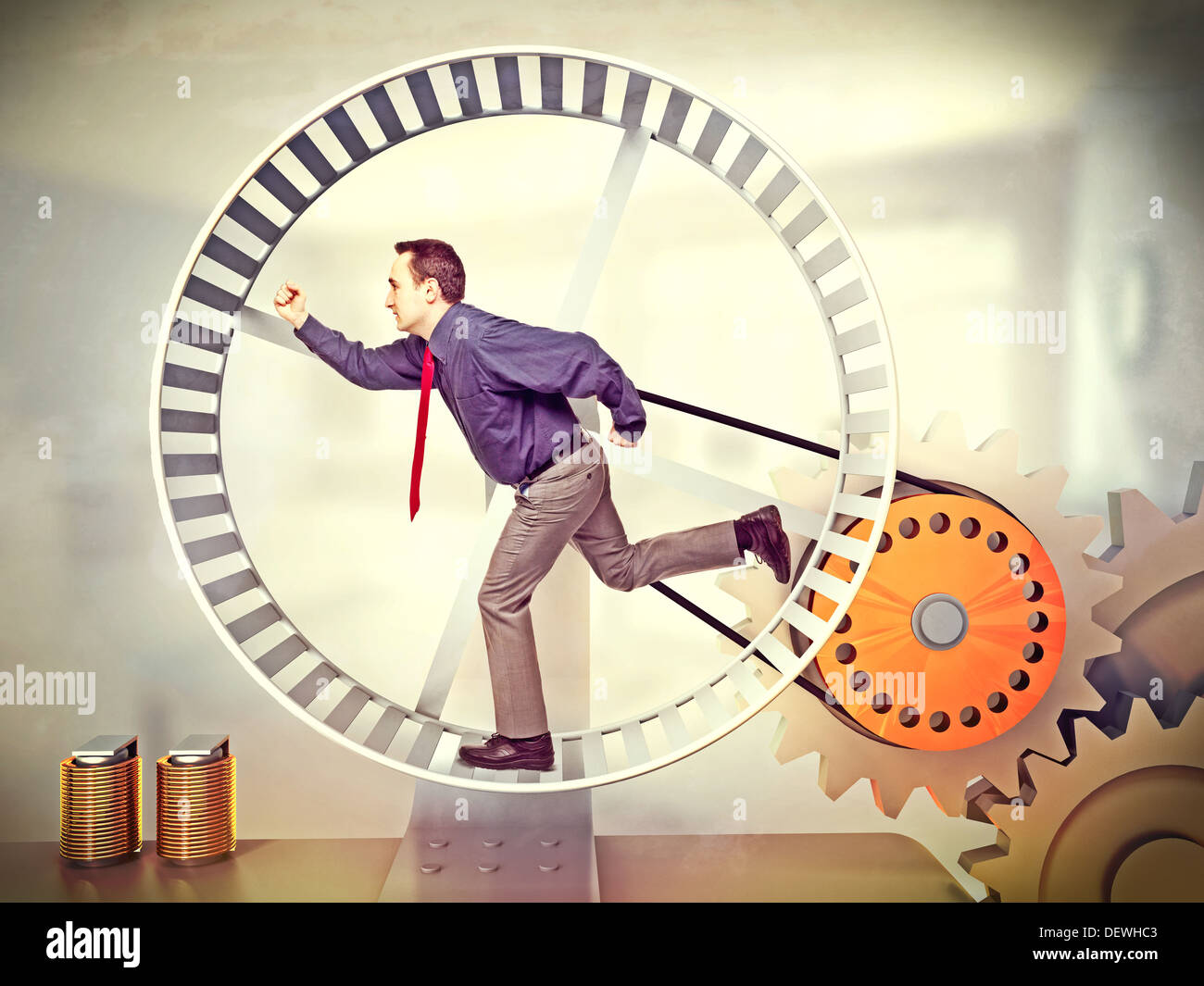 businessman run in huge hamster wheel Stock Photo - Alamy