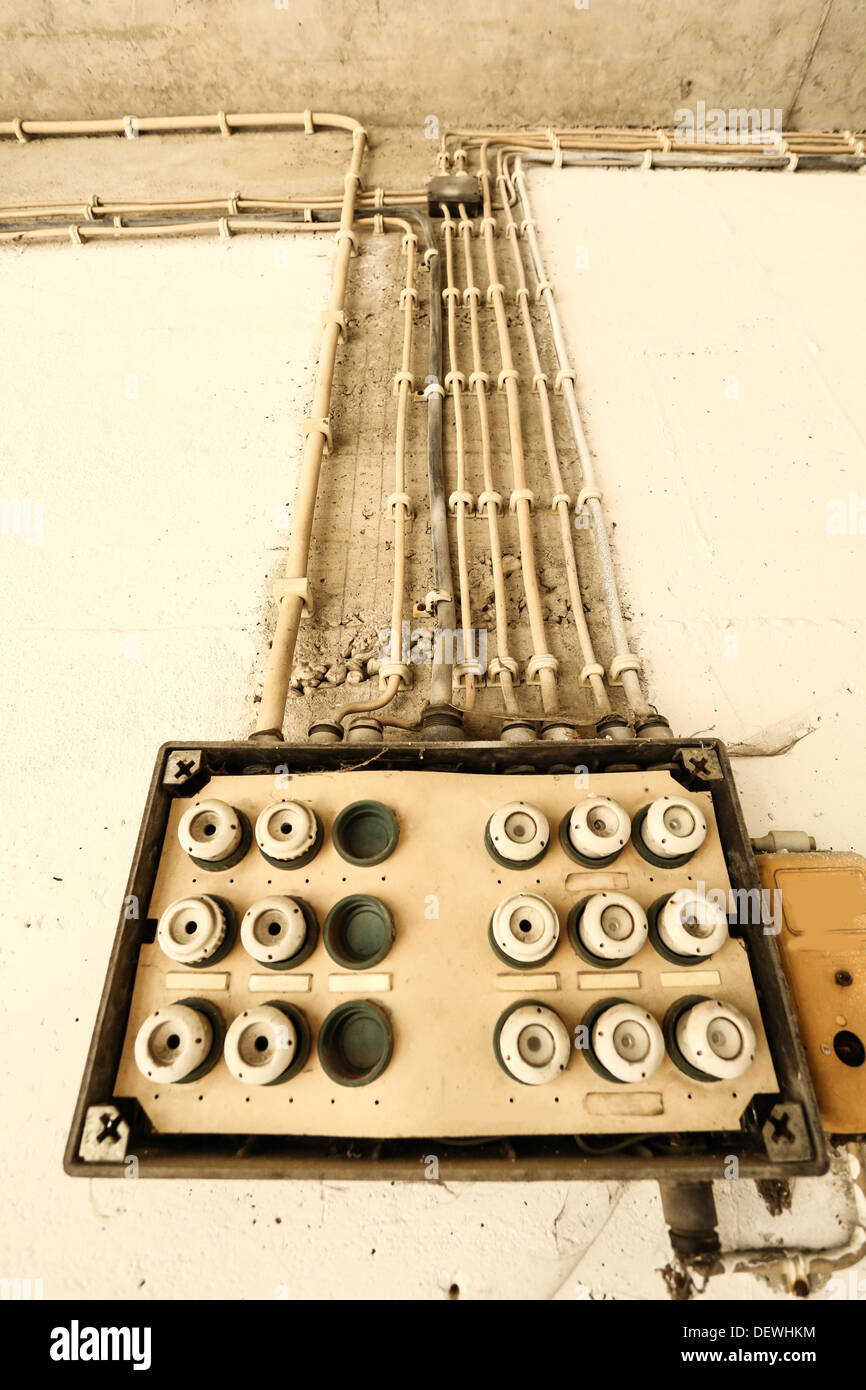 A old electricity installation with cables Stock Photo - Alamy