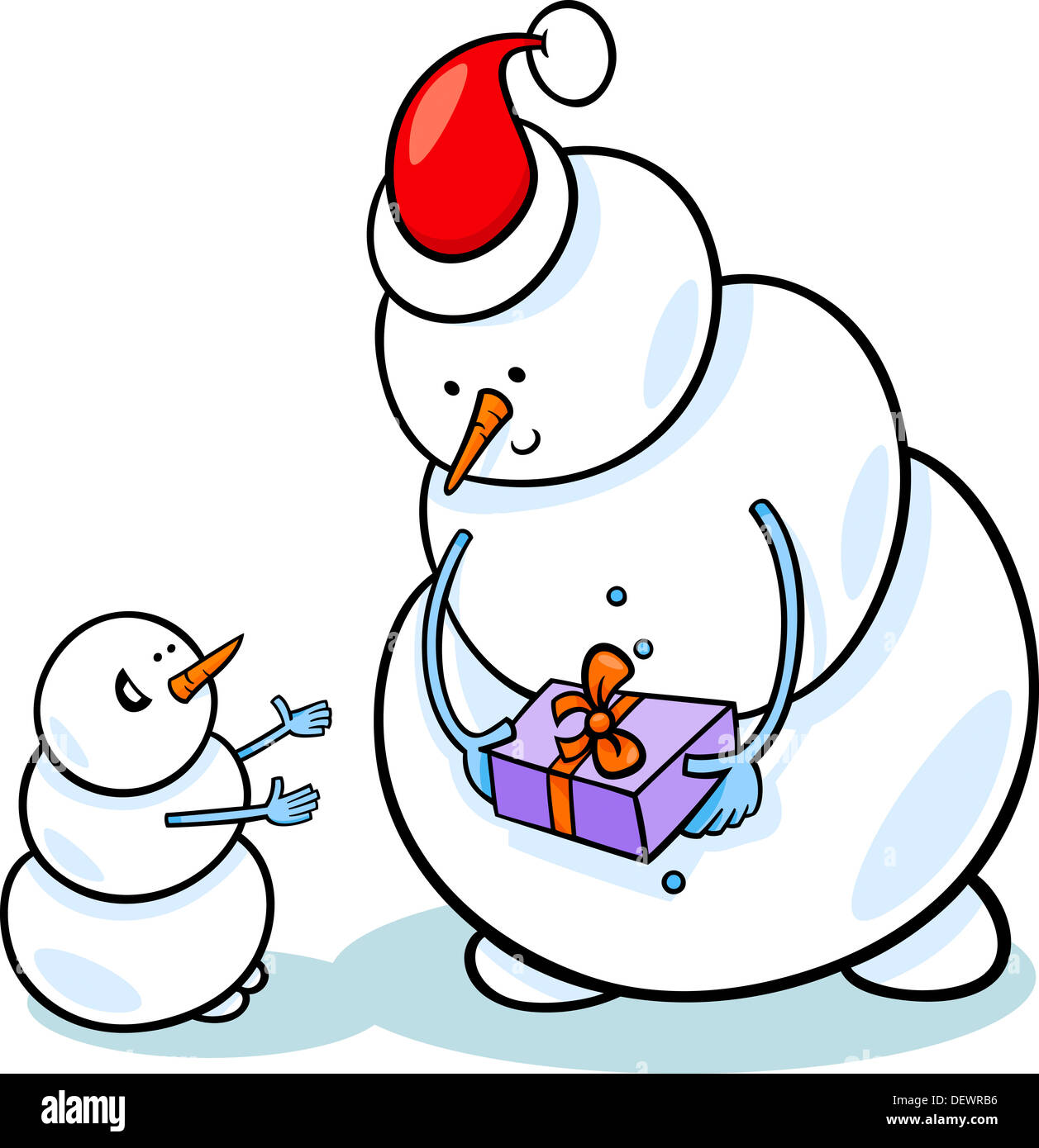 Cartoon Illustration of Snowman as Santa Claus Character giving ...