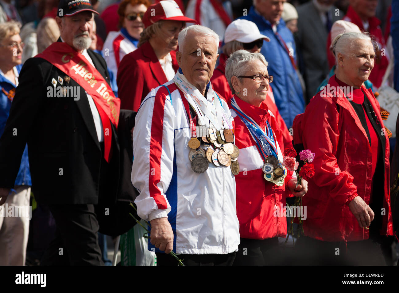 Veterans of the Soviet sports. The parade of veterans of World War II ...